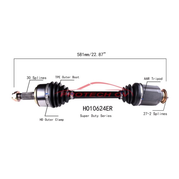 Quality HO10624ER CV Axle Assembly Heavy Duty Clamp TPEE Boot  Cold Forging Grinding Process Technology EXTREME Weather Unit for sale