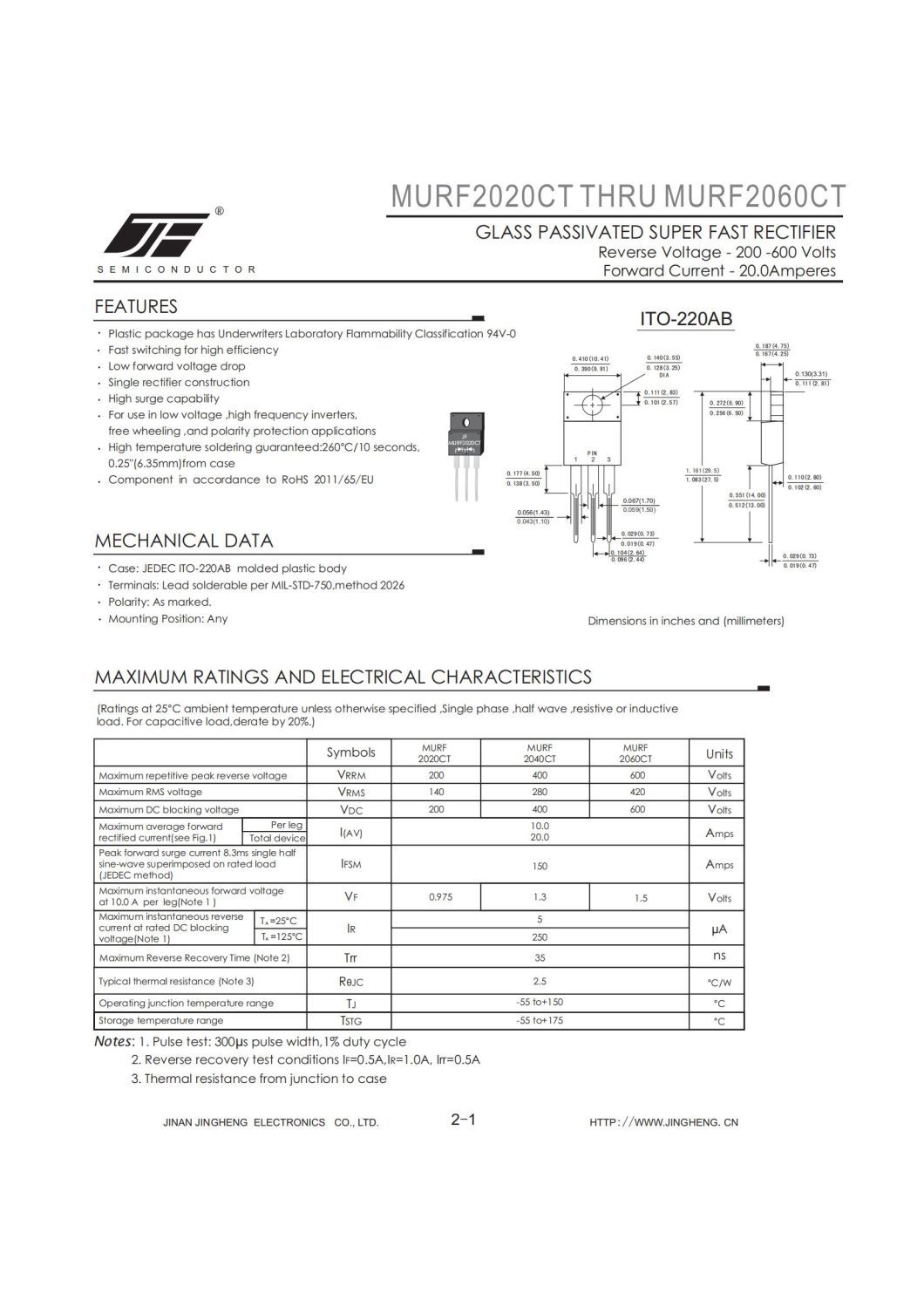 MURF2020CT/MURF2030CT/MURF2040CT/MURF2060CT SUPER FAST DIODE