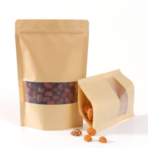 Quality Customizable Stand up Pouch With Window  Kraft Paper Food Packaging Bag Ziplock Bag for sale