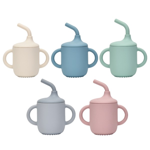 Quality OEM/ODM Silicone Straw Children's Drinking Cup - Shock-proof Baby Cup with Lid & Handle (Custom Pattern/Logo) for sale