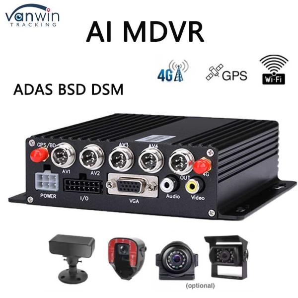 Quality 4 Channel ADAS DSM Mobile Car DVR, 4G GPS AHD SD Card Video Recorder with AHD Cameras, AI Driver Fatigue Detection & Collision Warning, Vehicle Surveillance DVR for Training Car, Truck, Bus & Commerci for sale