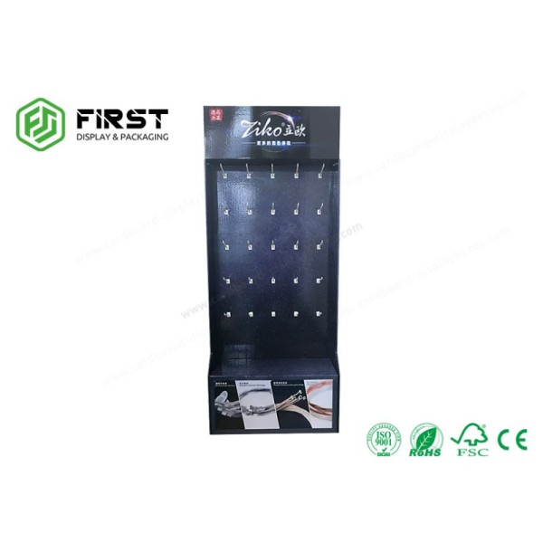 Quality 350g CCNB Corrugated Carton Stand 4C Printing Cardboard Display Stand With Plastic Hooks for sale