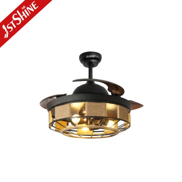 Quality 42 Inch Black Retractable Ceiling Fan With Light Remote Control for sale