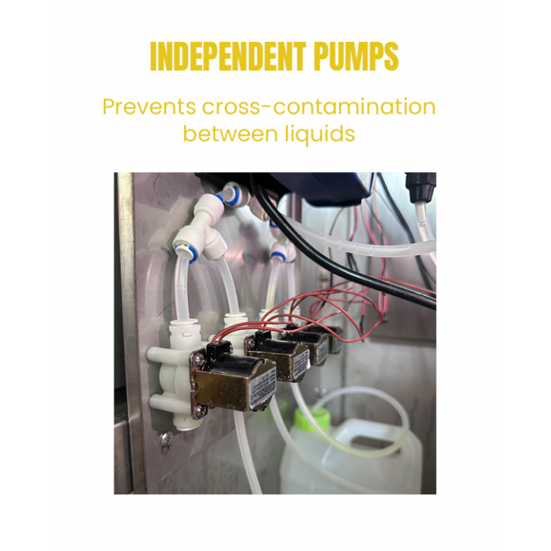 There are 4 tanks can place different liquid in this dog wash machine