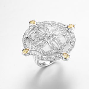 Quality Symbol of Power 925 Sterling Silver CZ Irregular Pattern Decoration Rings for sale