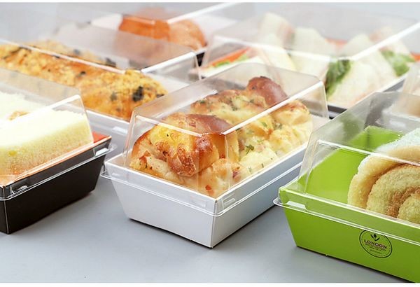 Quality Baking Foods Paper Takeaway Containers With Plastic Lids Customized Logo for sale