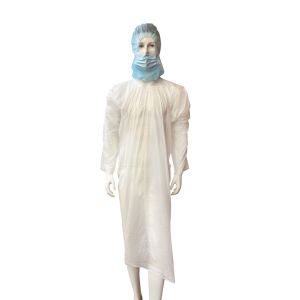 Quality Machine Made Waterproof Long Sleeves Disposable PE Work Gown With Roll Packaging for sale