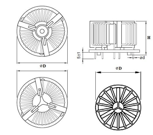 Horizontal Three Phase Common Mode Choke Coils with Flat Wire Vertical Winding