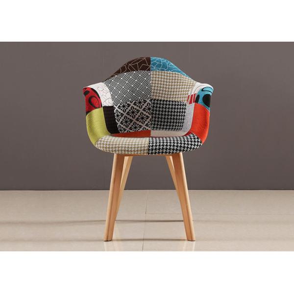 Quality Solid Wood Patchwork Fabric Upholstered Dining Chairs With Arms for sale