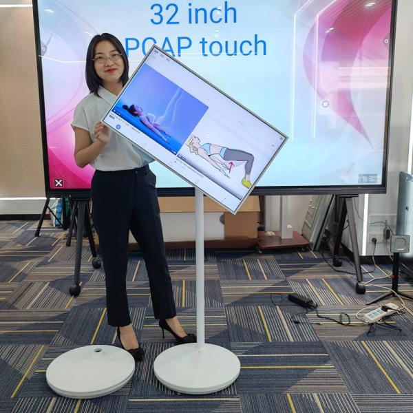 Quality 32 Inch Private Moving Standing Touch Screen Kiosk With Battery for sale