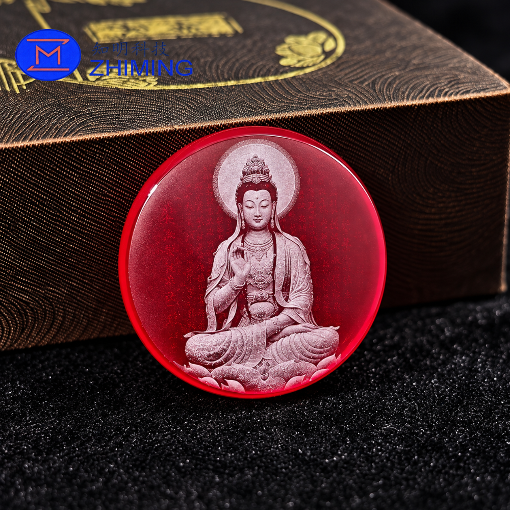 Quality Custom Synthetic Ruby Laser Engraved Medallion Manufacturer OEM Ruby Engraving for sale