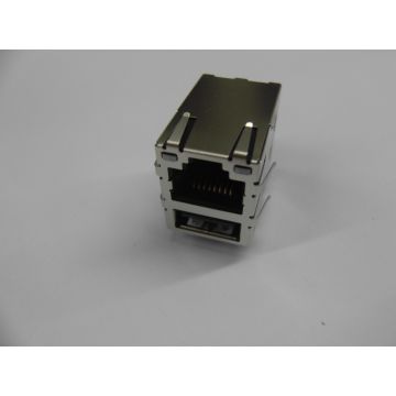 Quality Stacked RJ45 jack over dual deck USB Connector combo rj45 with 100Mb transformer for sale