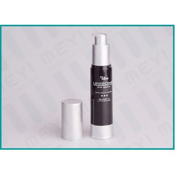 Quality 40 ML Black Cosmetic Pump Bottle With Glossy Matt Silver Pump And Cap for sale