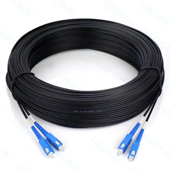 Quality Outdoor FTTH Patch Cord 2core Steel Wire Drop Fiber Optical Cable 2SC-2SC Connector for sale