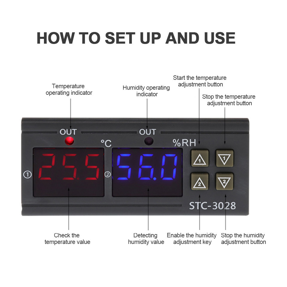 Quality STC-3028 Humidity And Temperature Controller AC 220V DC 12V 24V for sale