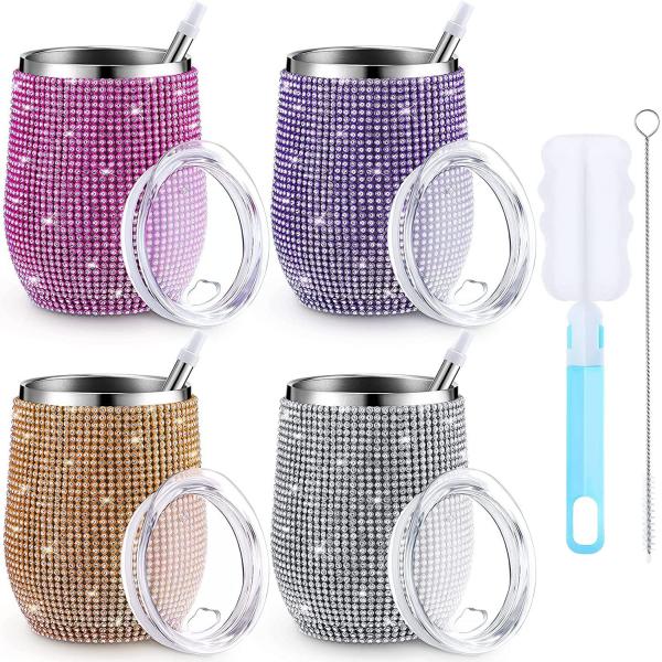 Quality Exquisite 360ml Rhinestone Bling Tumbler Egg Shape 12 Oz Insulated Tumbler With for sale