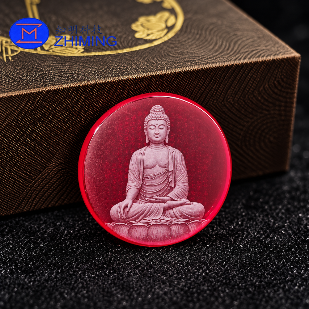 Quality Custom Synthetic Ruby Laser Engraved Medallion Manufacturer OEM Ruby Engraving for sale