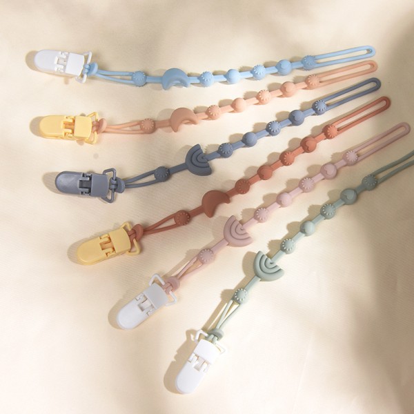 Quality Food Grade Silicone Baby Teething Chain Anti-Drop Toy Safety Pacifier Clip Chain For Infant Teeth Grinding Wholesale for sale