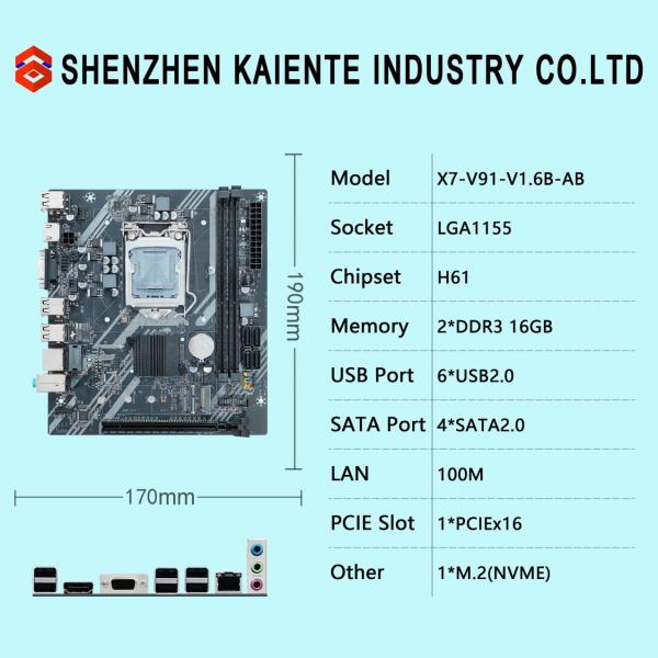 Quality 2ed 3rd Gen INTEL LGA1155 Motherboard H61 X7 V91 PC Motherboard DDR3 for sale