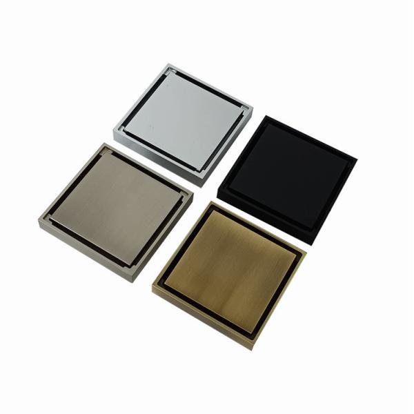 Quality Hotel Washroom Shower Strainer Brushed Brass Floor Drain with Square Tile Insert for sale