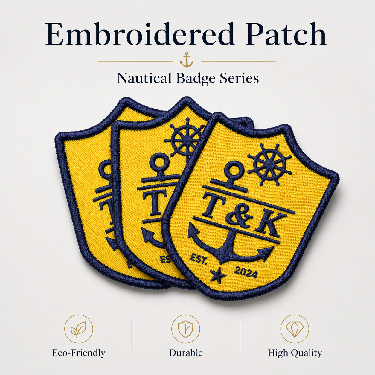 Quality Custom Shield Embroidered Patch with Anchor Logo for Apparel Branding for sale