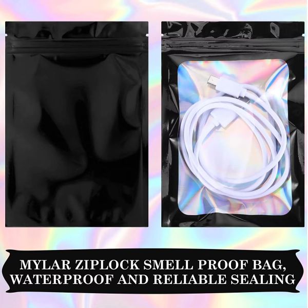 Quality Custom Print Hologram Zipper Bag Resealable Smell Proof Holographic Sachet for sale