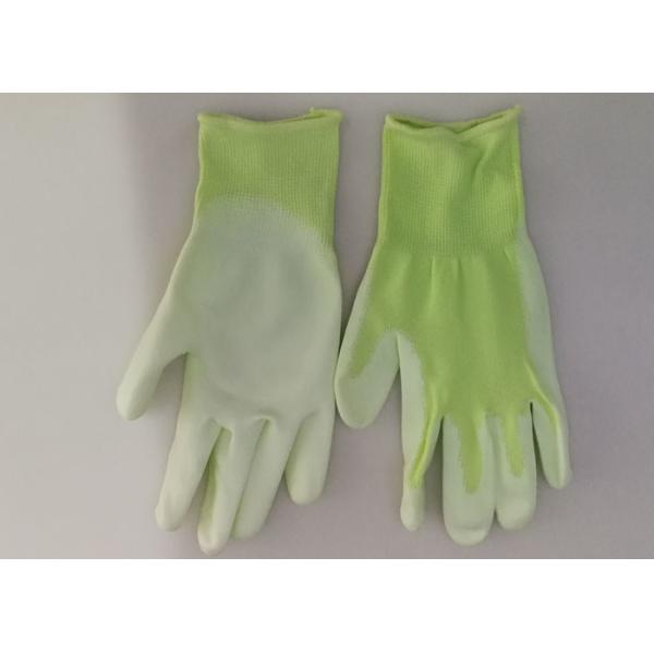 Quality 13 Gauge Polyurethane Coated Gloves Green Nylon Seamless Reusable Design for sale