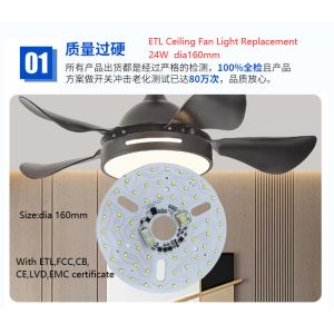 Quality 6.3" Dia160mm Round Pcb 24w Led Ceiling Fan Replacement B Led Light Replacement for sale