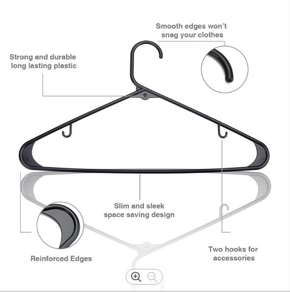 Quality 16 Inches Thick Plastic Hangers Sinfoo Black Plastic Clothes Hangers for sale