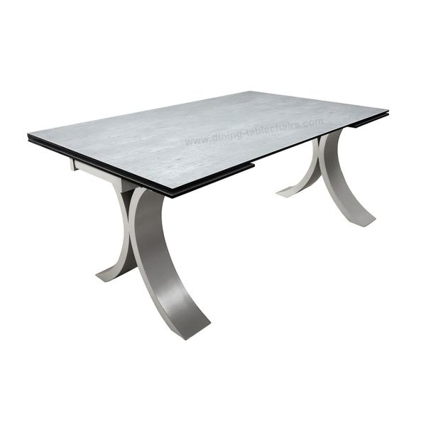 Quality HPL Laminated Tempered Glass Extendable Dining Table Laser Cutted for sale
