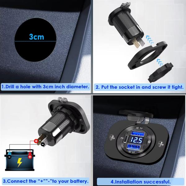Quality Fast Car Charger Type C Power Outlet UBS For Car With Voltmeter for sale