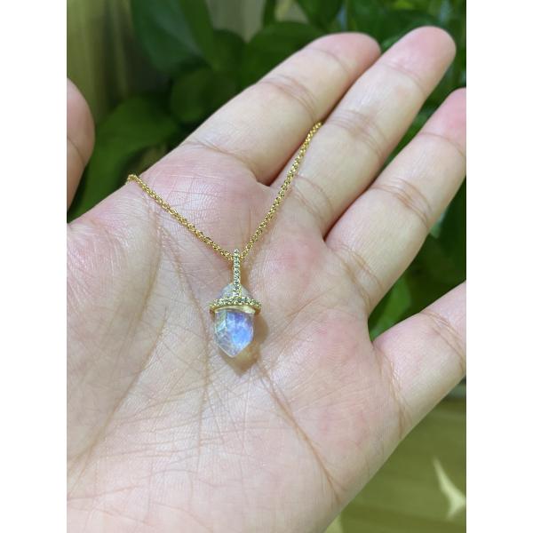 Quality Hexagonal Natural Moonstone Necklace , 14k Gold Cable Chain Necklace 14inch for sale
