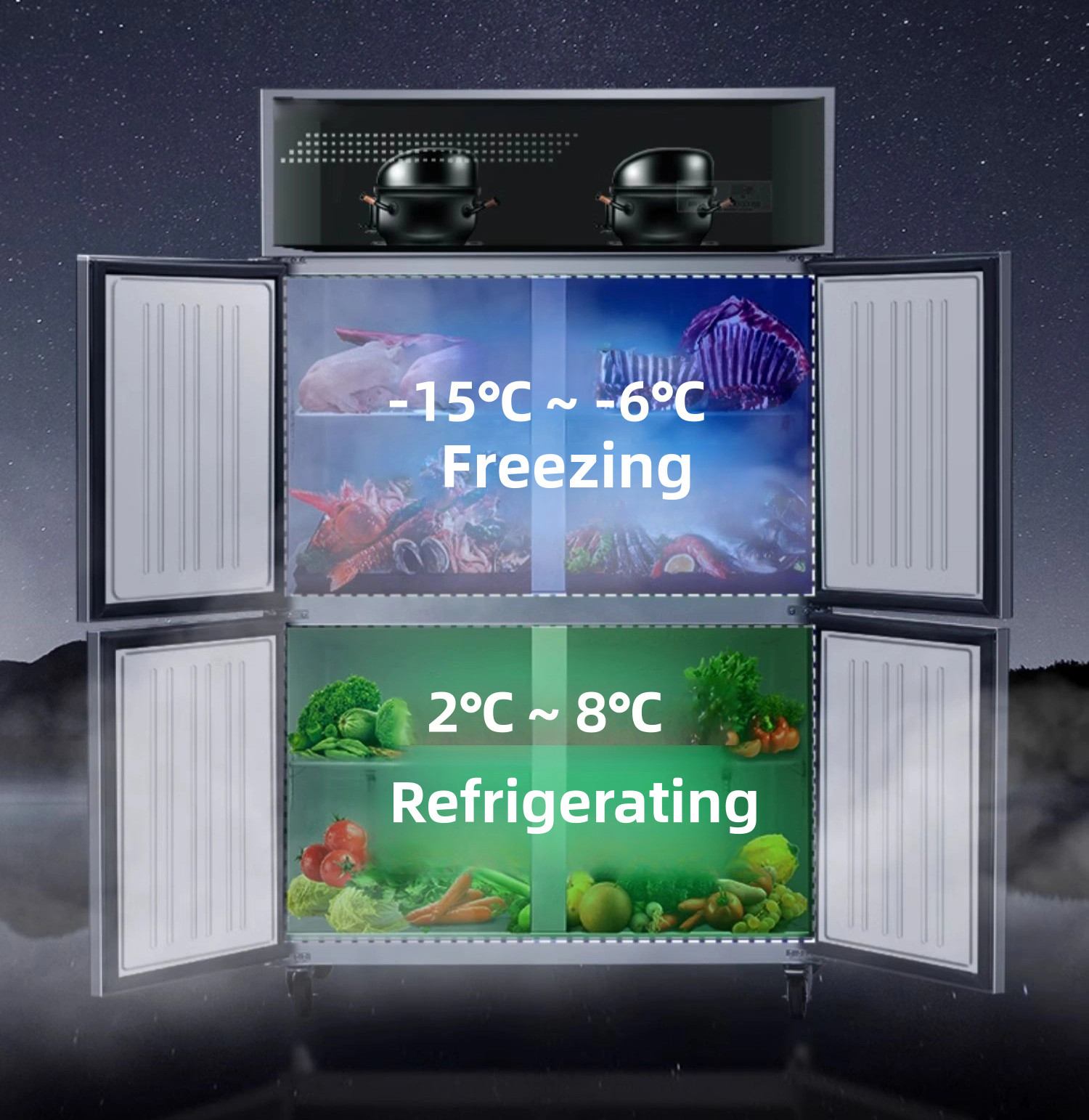 Quality Stainless Steel Refrigerator for Fruits and Vegetables Temperature 2-8C/2-8C/-6 for sale