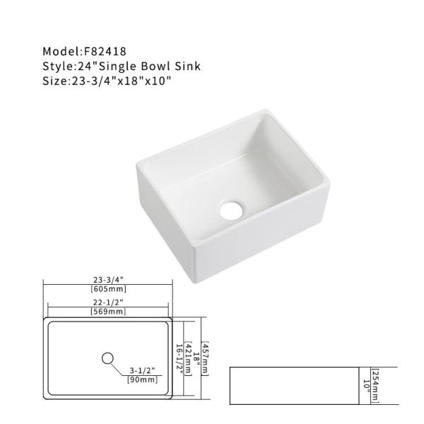 Quality 24 Inch Farmhouse Kitchen Sink Fireclay Undermount Farmhouse Sink for sale