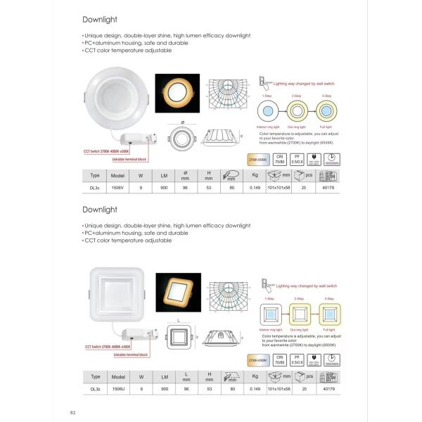 Quality 3CCT 3Step Interior Lighting Muare Recesseini Sqd Track Wall Washer Spotlight for sale