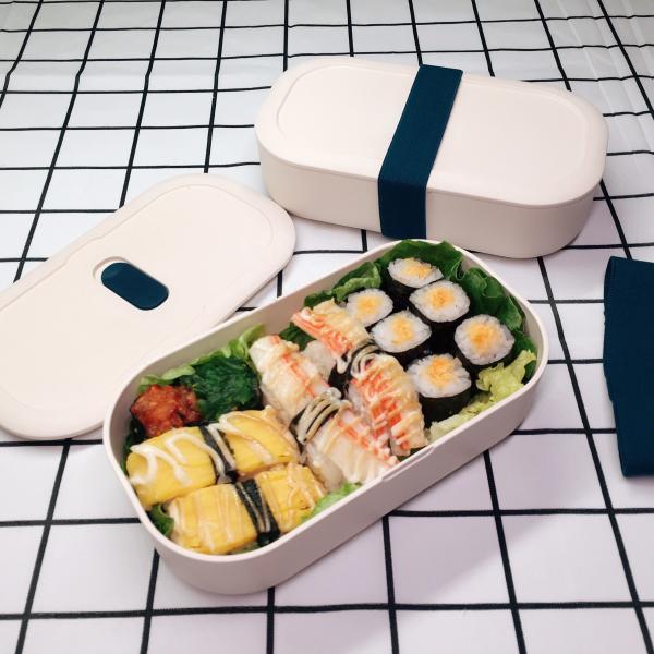 Quality Single Layer Waterproof Plastic Lunch Box with Partition and Blue Bamboo Fiber for sale