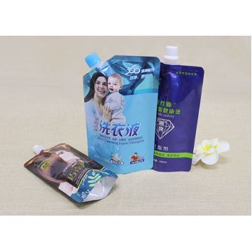 Quality Customize Handle Plastic Doypack Liquid Nozzle Spout Bags For Laundry Detergent for sale