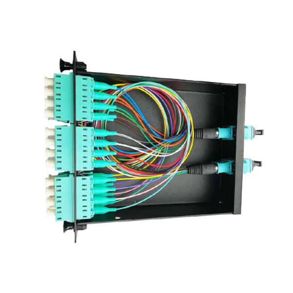 LC Quad Multi Mode 24 Fiber MTP MPO Cassettes 6 Ports Fully Loaded Aqua ...