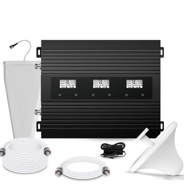 Quality 80dB Cell Phone Booster Amplifier Tri Band 900MHz 1800MHz 2100MHz for sale