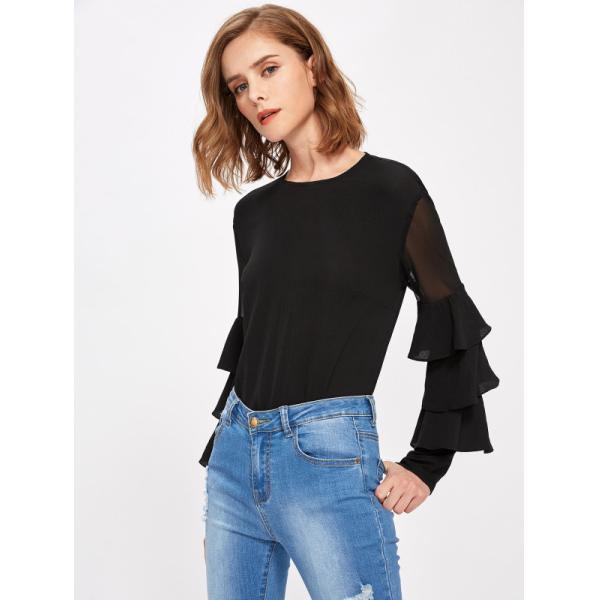 Quality Guangzhou Clothing Factory Office Bell Sleeve Lady Blouse for sale