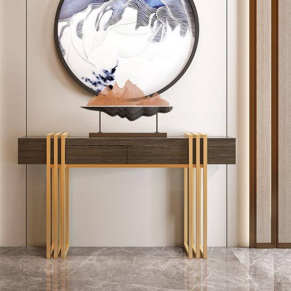 Quality Walnut 2 Drawer Console Table Satin Marble And Gold Console Table for sale