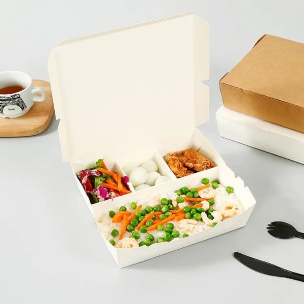 Quality Biodegradable Cowhide Paper Food Takeaway Boxes Containers Salad Divider for sale