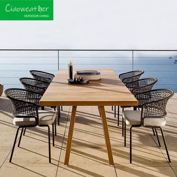 Quality Waterproof Upholstery Cushion Outdoor Dining Table and Chair Set with Faux Wicker Design for sale