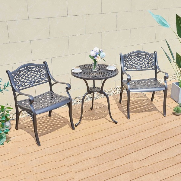 Quality Design Bistro Outdoor Cast Aluminum Dining Sets Garden Chair and Round Side Table for sale