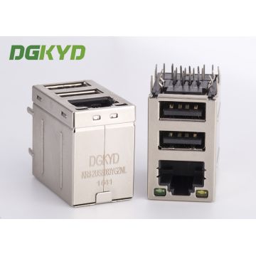 Quality Stacked RJ45 jack over dual deck USB Connector combo rj45 with 100Mb transformer for sale