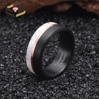 Quality 8mm Black Tungsten Ring with Deer Antler and Rose Gold Strip Inlay The Ultimate for sale