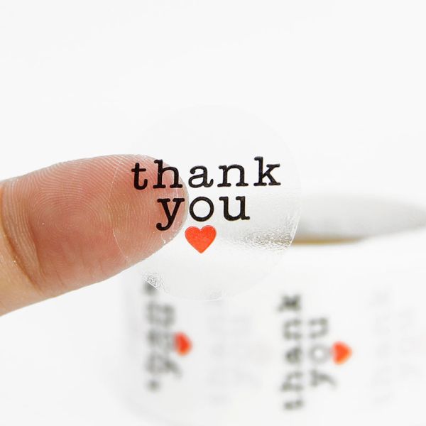 Quality Embossed PVC Transparent Thank You Sticker Labels Printing Paper For Food Packaging for sale