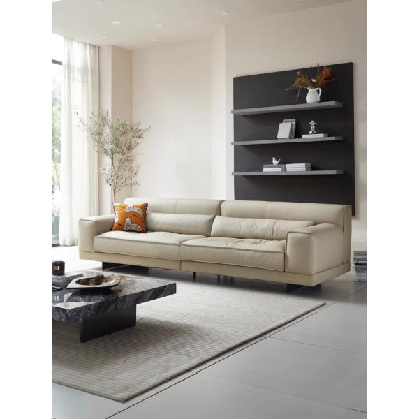 Quality Modern Three Seat Art Deco Leather Sofa Straight Sectional Couch For Small Apartment for sale