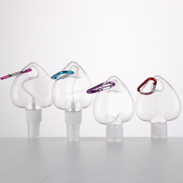 Quality 60ml 50ml Alcohol Keychain Spray Bottles Empty Heart Hook PET for sale