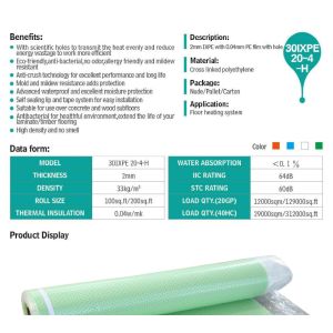 Quality IXPE Underfloor Heating Underlay Odorless PE Film 2mm Foam Underlay for sale